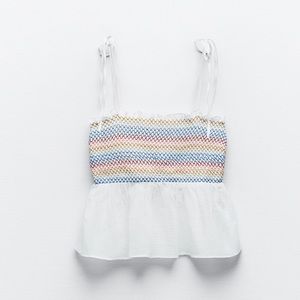Zara | Tops | Nwt Zara Strappy Elasticized Smocked Top Rainbow Ecru ...